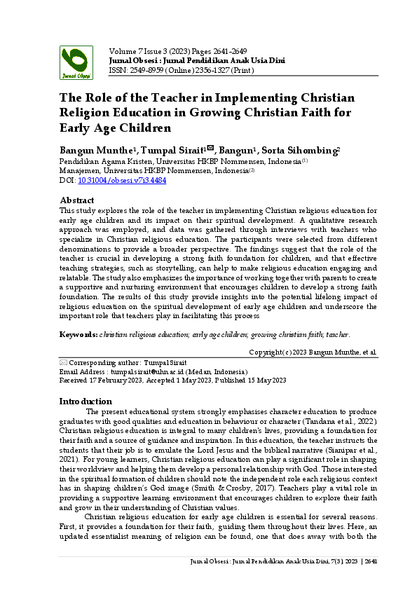 (PDF) The Role of the Teacher in Implementing Christian Religion ...