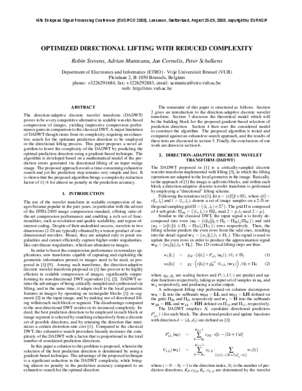 (PDF) Optimized Directional Lifting With Reduced Complexity