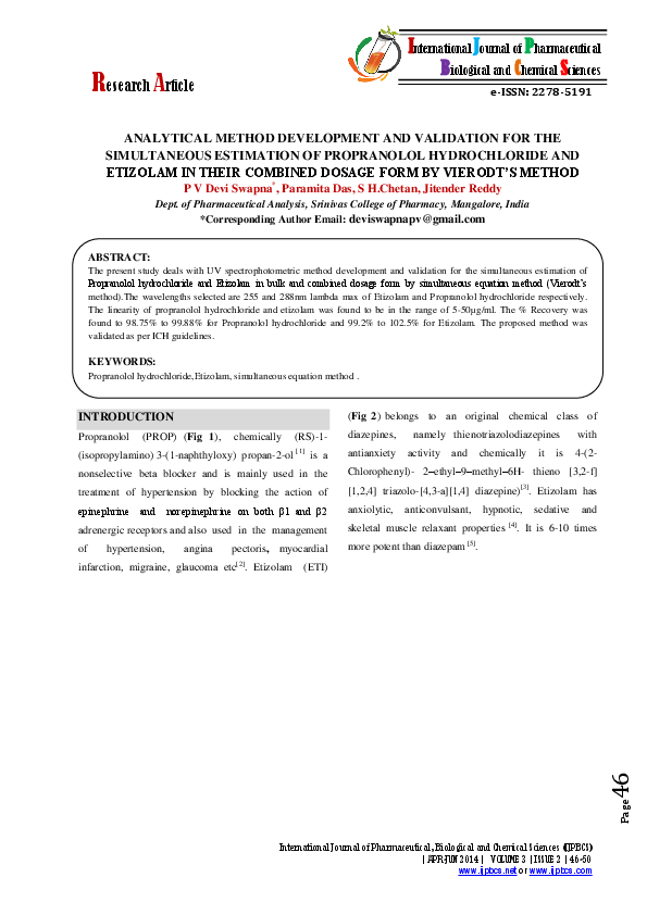 (PDF) Analytical Method Development and Validation for the Simultaneous ...