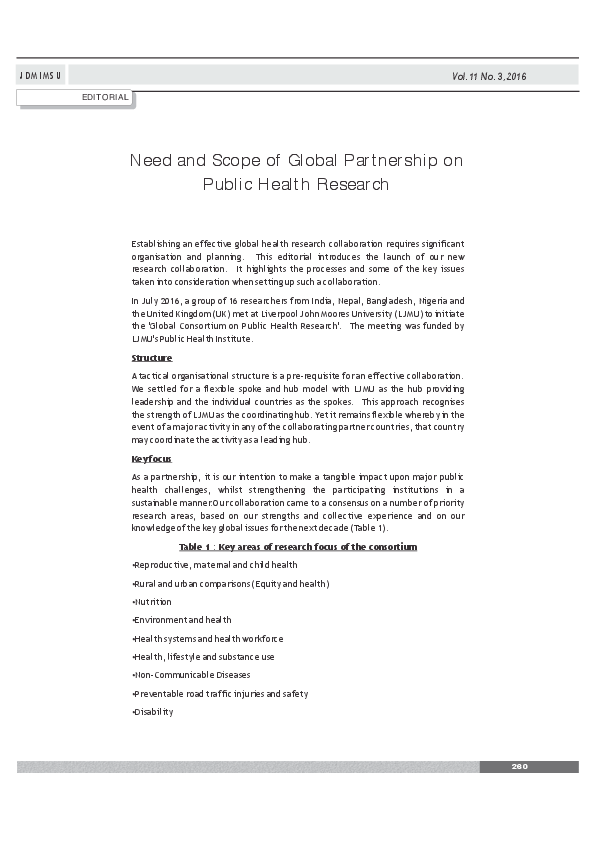 (PDF) Need and scope of global partnership on public health research
