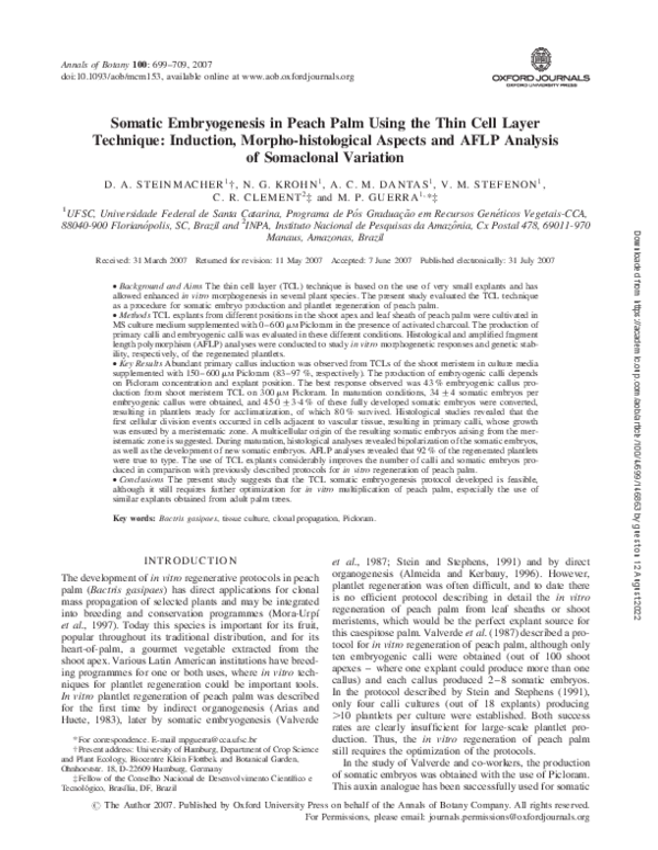 (PDF) Somatic embryogenesis in peach palm using the thin cell layer ...
