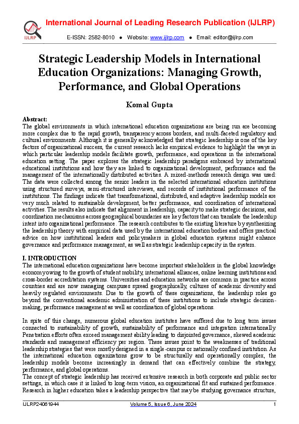 (PDF) Strategic Leadership Models in International Education ...