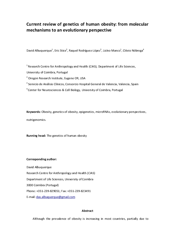 (PDF) Current review of genetics of human obesity: from molecular ...