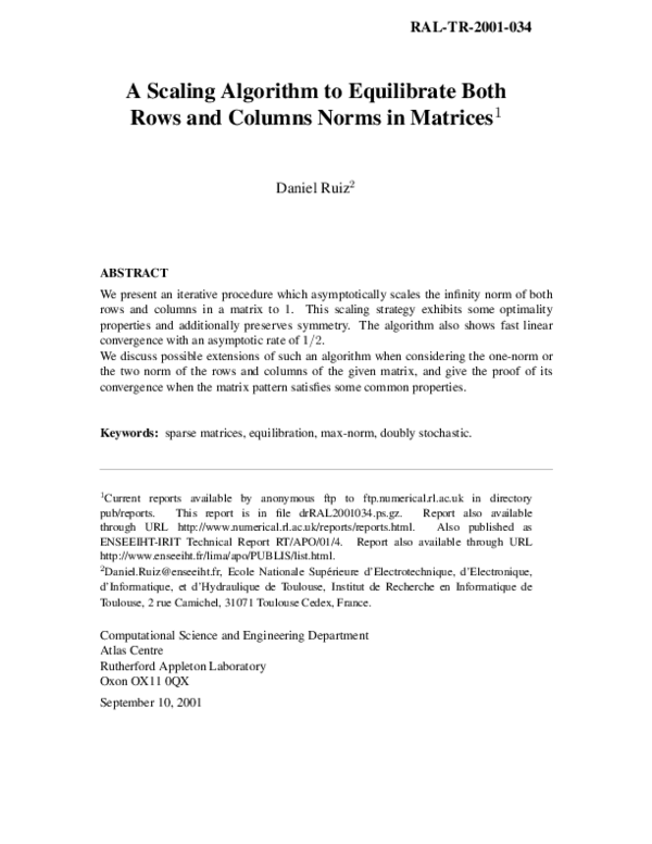 (PDF) A Scaling Algorithm to Equilibrate Both Rows and Columns Norms In ...