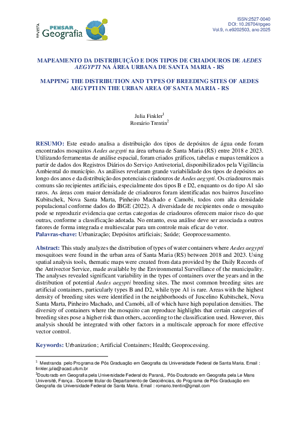 (PDF) Mapping the distribution and types of breeding sites of Aedes ...