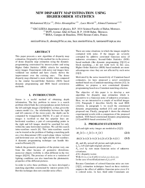 (PDF) New disparity map estimation using higher order statistics