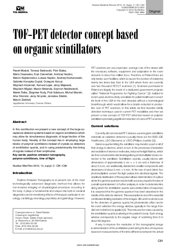 (PDF) TOF-PET detector concept based on organic scintillators