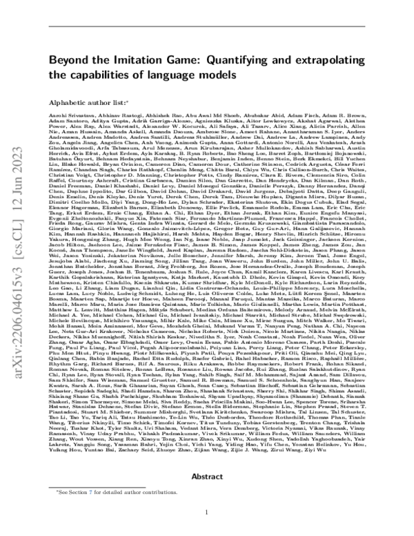 (PDF) Beyond the Imitation Game: Quantifying and extrapolating the ...