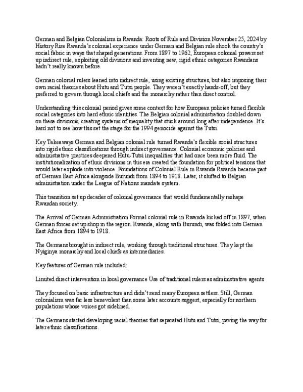(PDF) German and Belgian Colonialism in Rwanda: Roots of Rule and ...