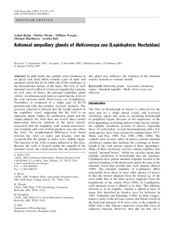 (PDF) Antennal ampullary glands of Helicoverpa zea (Lepidoptera: Noctuidae)