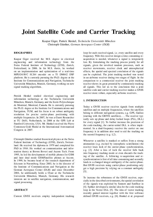 (PDF) Joint Satellite Code and Carrier Tracking