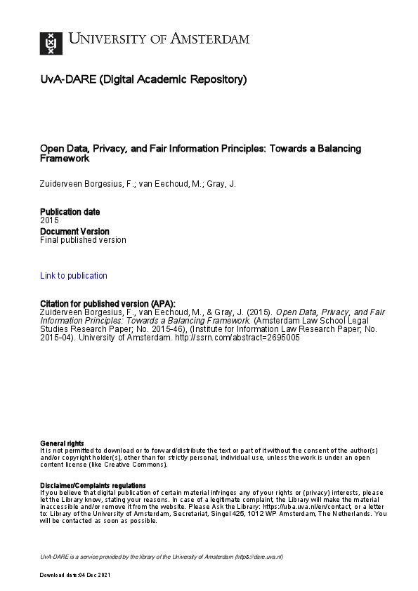 (PDF) Open Data, Privacy, and Fair Information Principles: Towards a ...