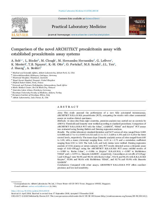 (PDF) Comparison of the novel ARCHITECT procalcitonin assay with ...