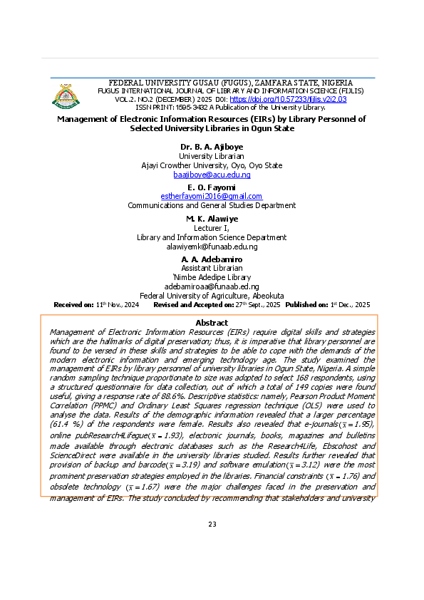 (PDF) Management of Electronic Information Resources (EIRs) by Library ...