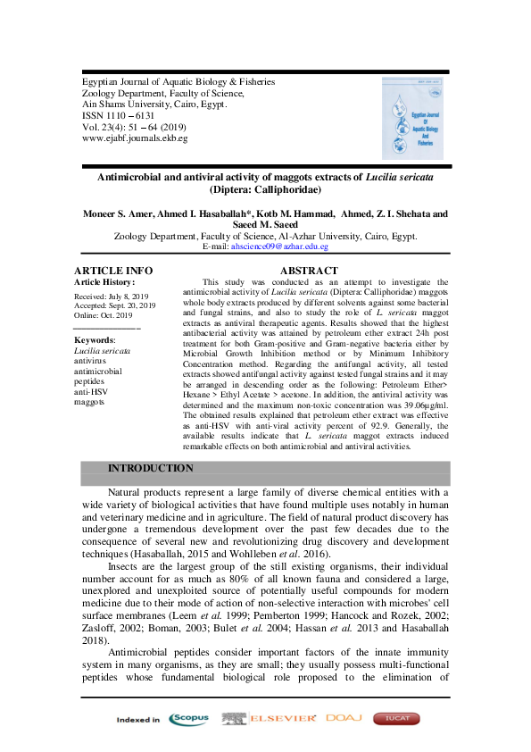 (PDF) Antimicrobial and antiviral activity of maggots extracts of ...