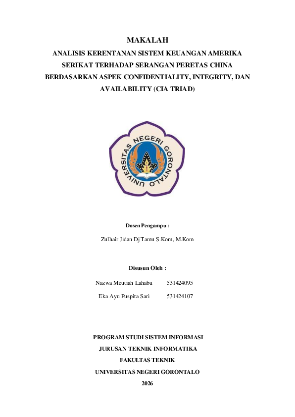 (PDF) ANALISIS KERENTANAN SISTEM KEUANGAN AMERIKA SERIKAT TERHADAP ...