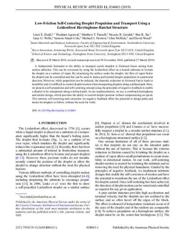(PDF) Low-Friction Self-Centering Droplet Propulsion and Transport ...