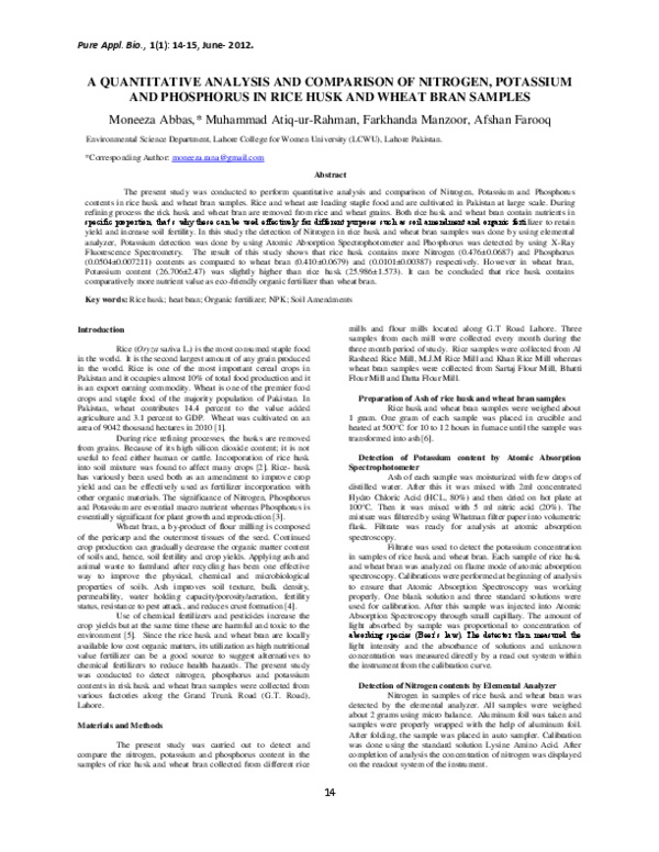 (PDF) A Quantitative Analysis And Comparison Of Nitrogen, Potassium And ...
