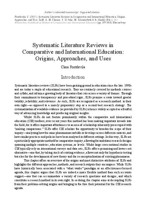 (PDF) Systematic Literature Reviews in Comparative and International ...