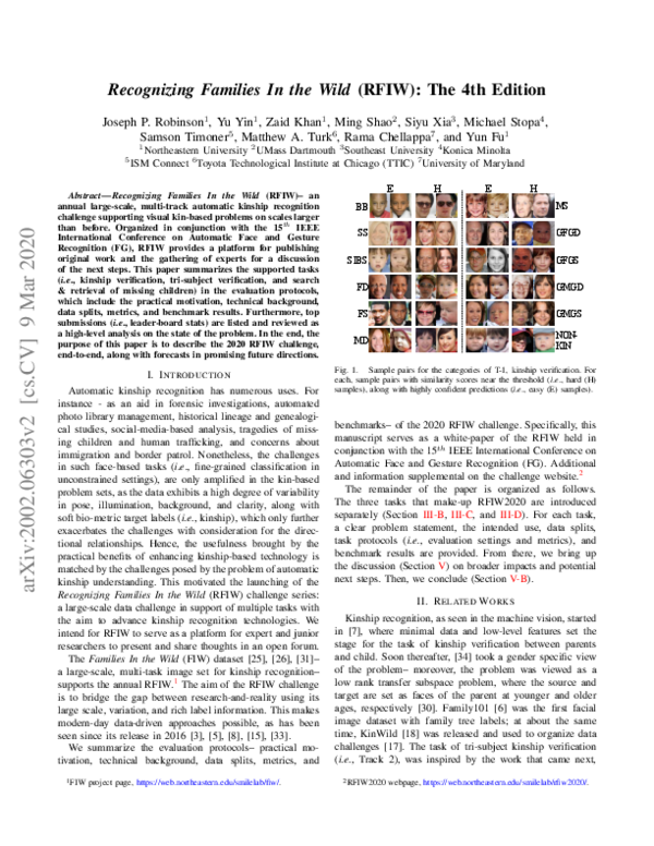(PDF) Recognizing Families In the Wild (RFIW): The 4th Edition