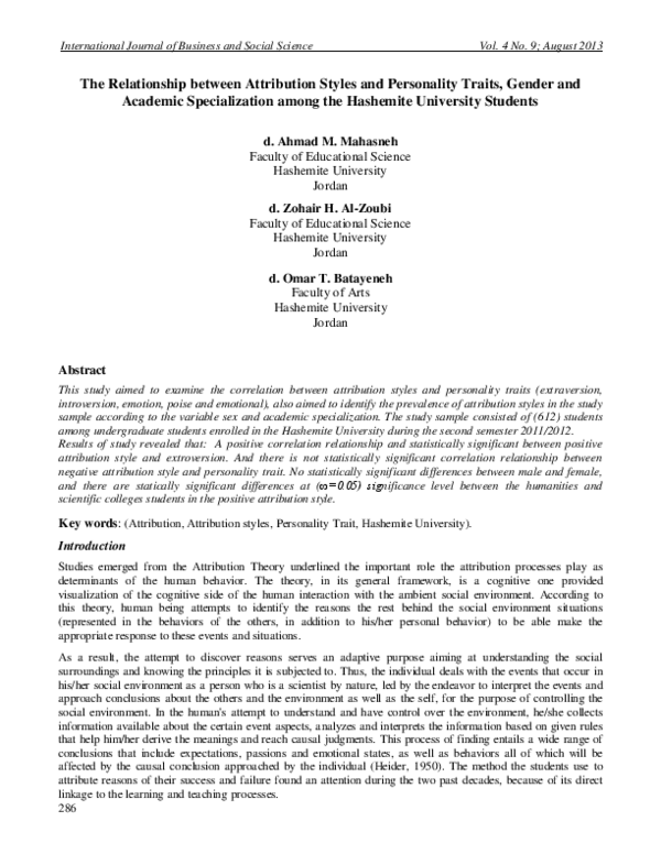 (PDF) The Relationship between Attribution Styles and Personality ...