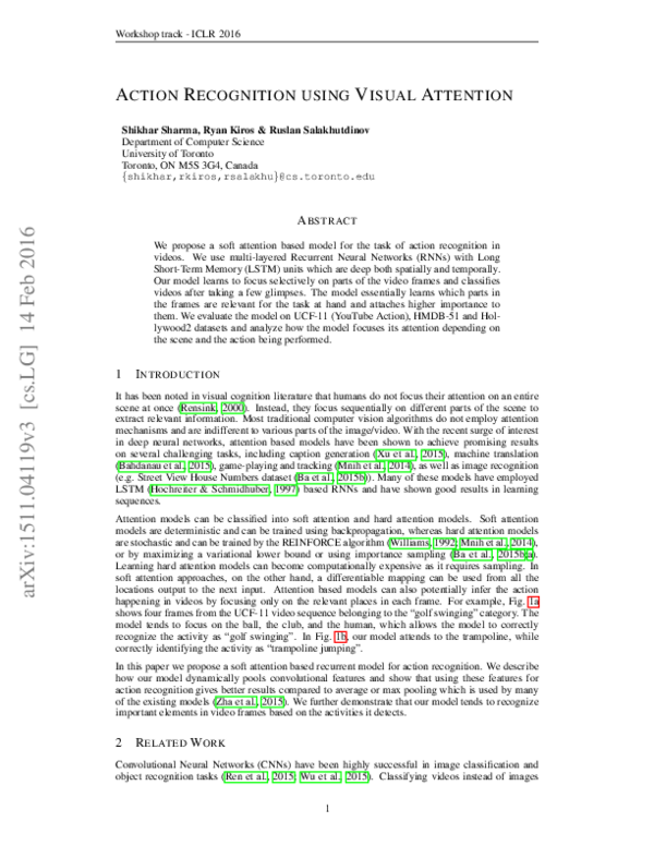 (PDF) Action Recognition using Visual Attention
