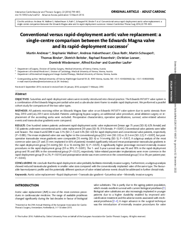 (PDF) Conventional versus rapid-deployment aortic valve replacement: a ...