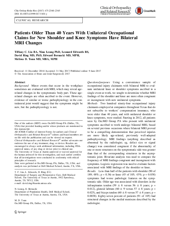 (PDF) Patients Older Than 40 Years With Unilateral Occupational Claims ...