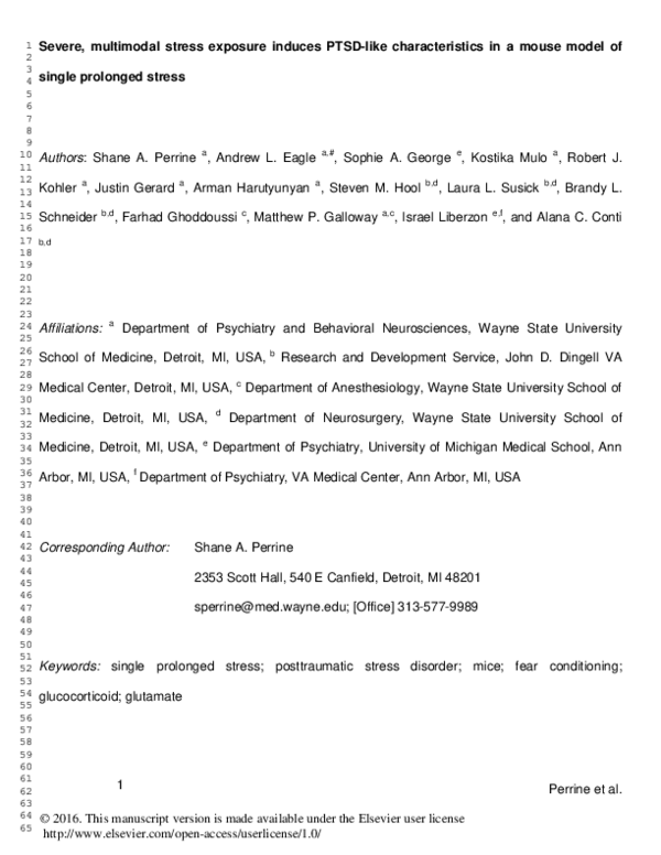 (PDF) Severe, multimodal stress exposure induces PTSD-like ...