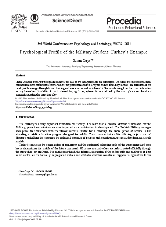 (PDF) Psychological Profile of the Military Student: Turkey's Example