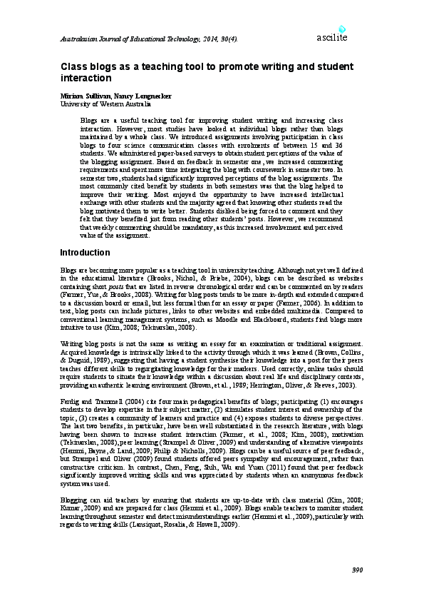 (PDF) Class blogs as a teaching tool to promote writing and student ...