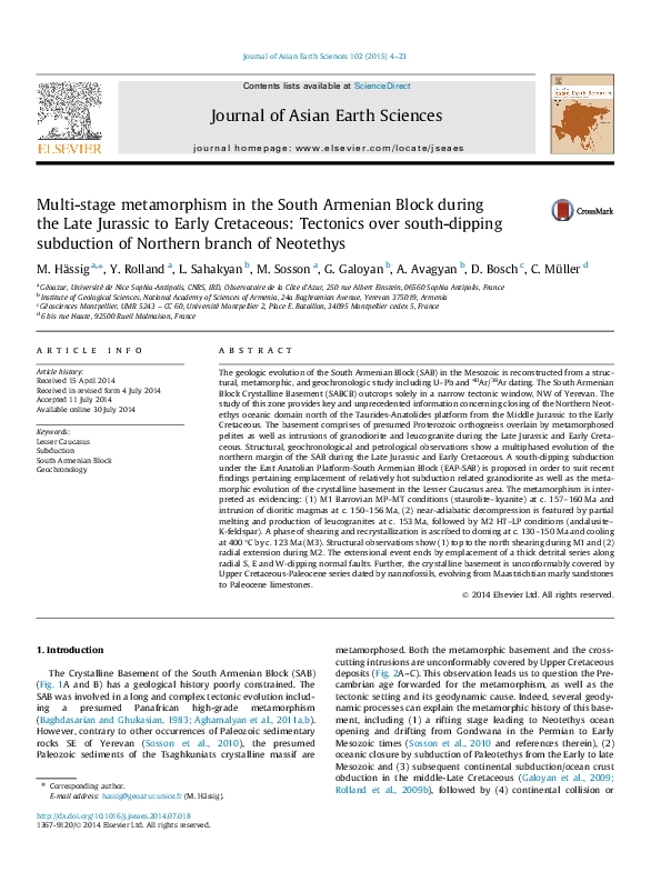 (PDF) Multi-stage metamorphism in the South Armenian Block during the ...