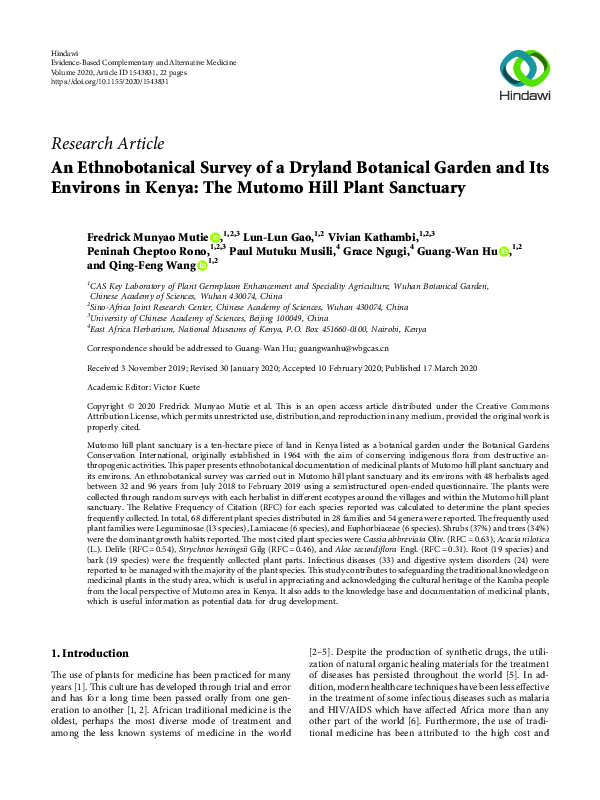 (PDF) An Ethnobotanical Survey of a Dryland Botanical Garden and Its ...