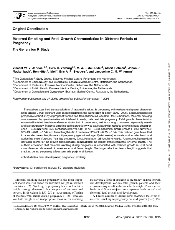 (PDF) Maternal smoking and fetal growth characteristics in different ...