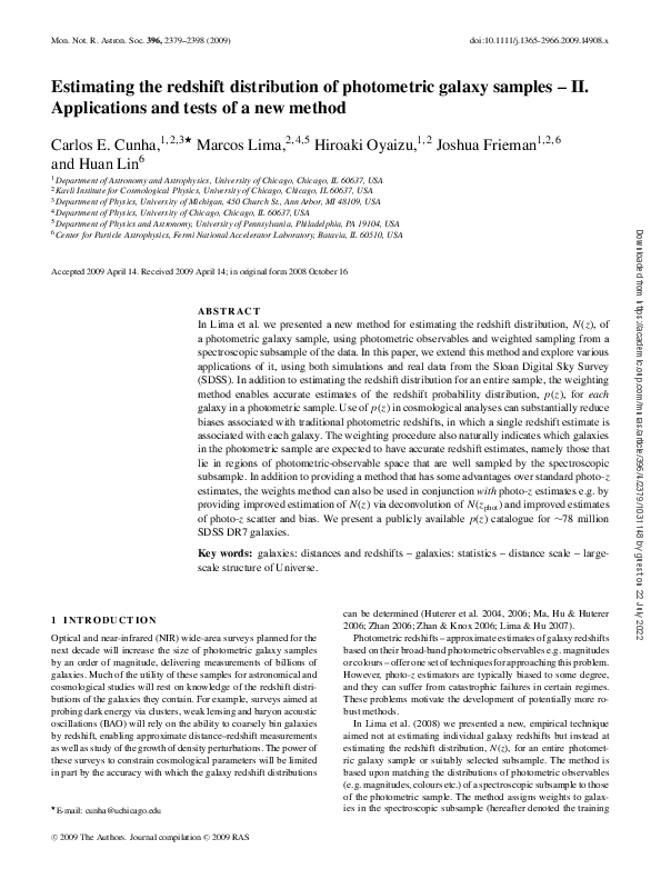 (PDF) Estimating the redshift distribution of photometric galaxy ...