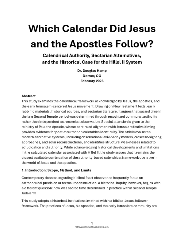 (PDF) Which Calendar Did Jesus and the Apostles Follow? Calendrical ...