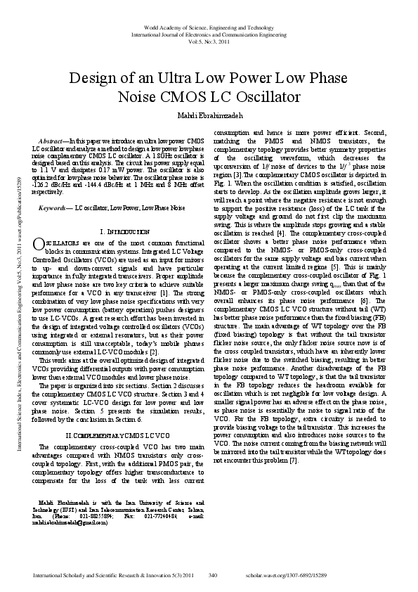 (PDF) Design of an Ultra Low Power Low Phase Noise CMOS LC Oscillator