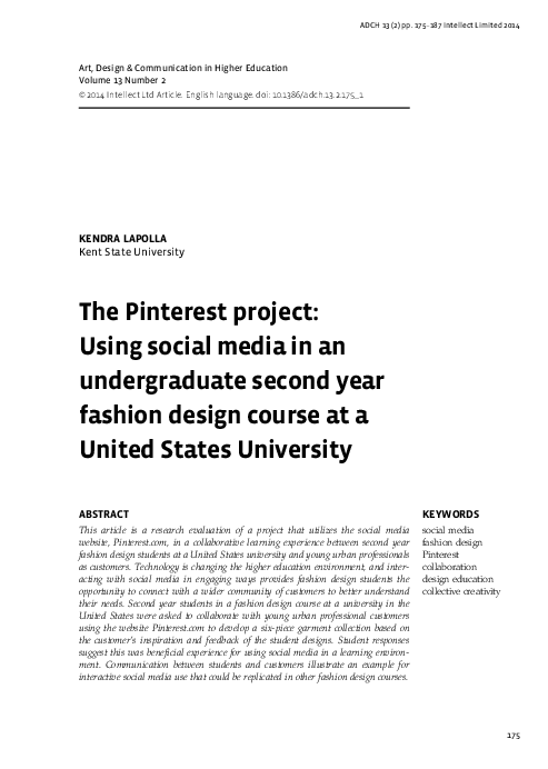 (PDF) The Pinterest project: Using social media in an undergraduate ...