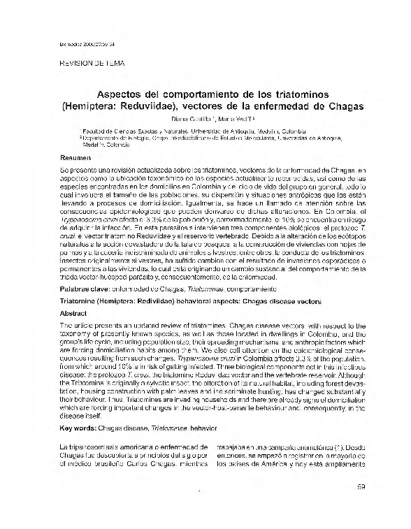 (PDF) Aspectos del comportamiento de los triatominos(Hemiptera ...