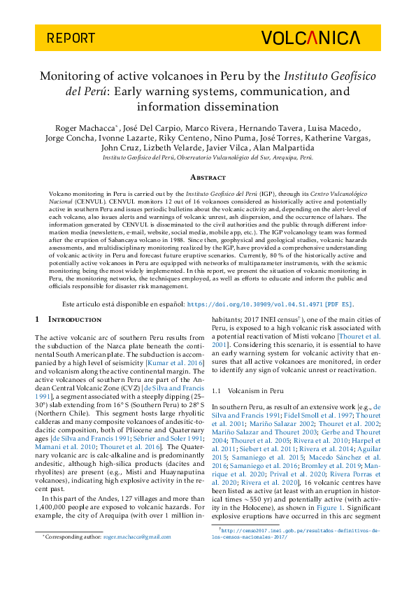(PDF) Monitoring of active volcanoes in Peru by the Instituto Geofísico ...