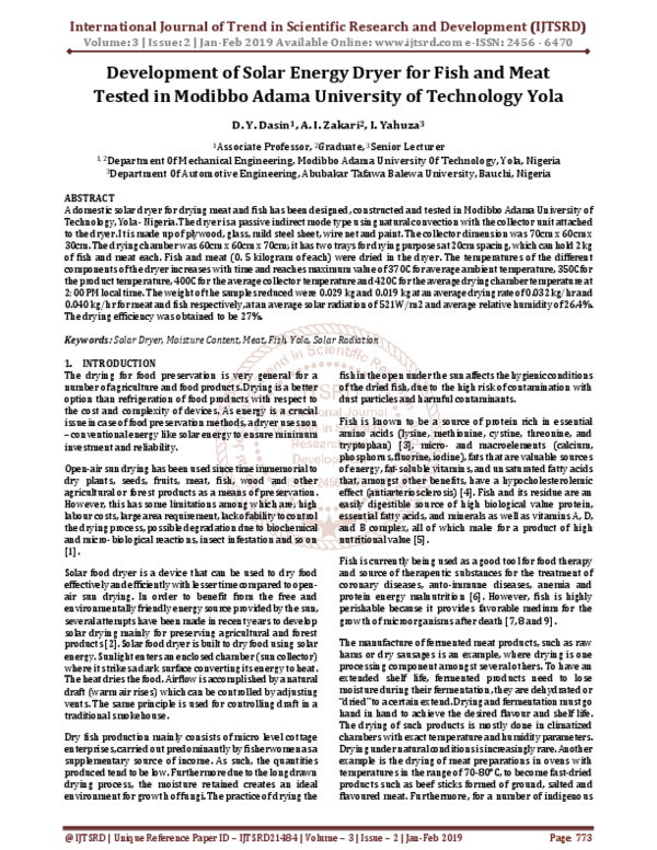 (PDF) Development of Solar Energy Dryer for Fish and Meat Tested in ...