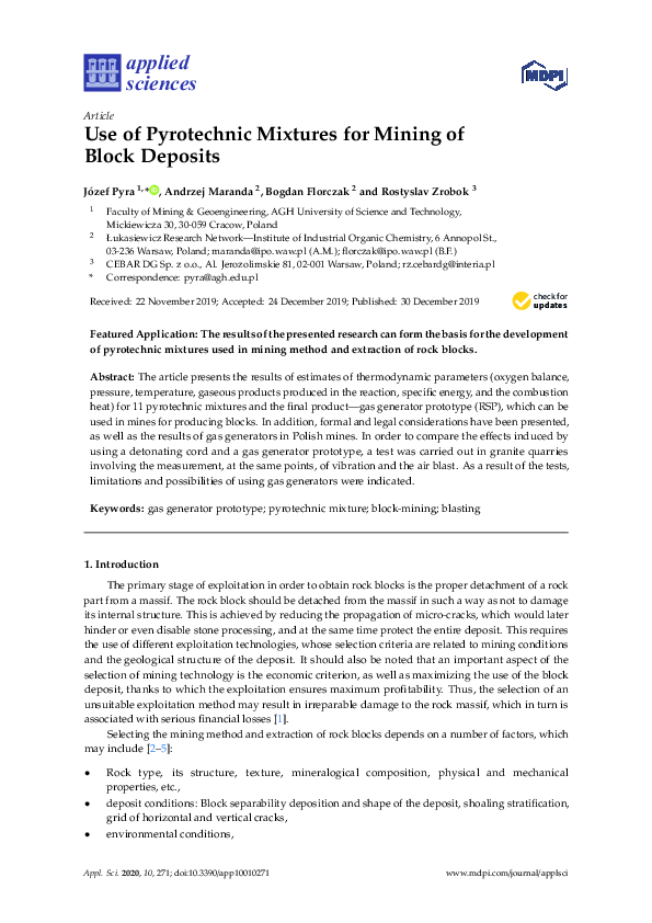 (PDF) Use of Pyrotechnic Mixtures for Mining of Block Deposits
