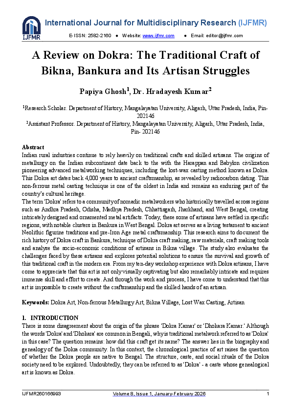 (PDF) A Review on Dokra: The Traditional Craft of Bikna, Bankura and ...
