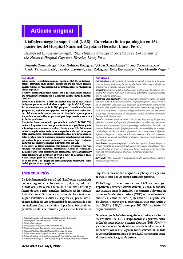(PDF) Linfadenomegalia superficial (LAS): Correlato clínico patológico ...