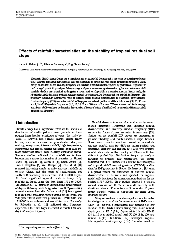 (PDF) Effects of Rainfall Characteristics on the Stability of Tropical ...