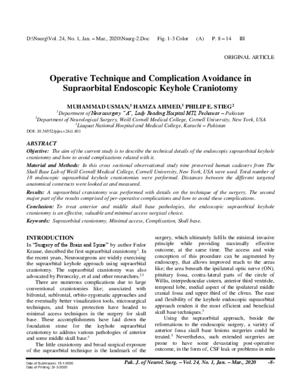 (PDF) Operative Technique and Complication Avoidance in Supraorbital ...