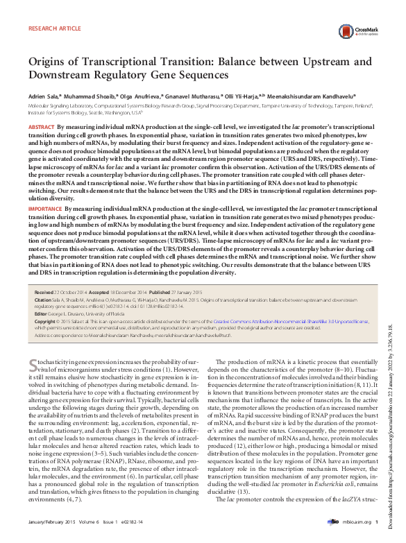 (PDF) Origins of Transcriptional Transition: Balance between Upstream ...