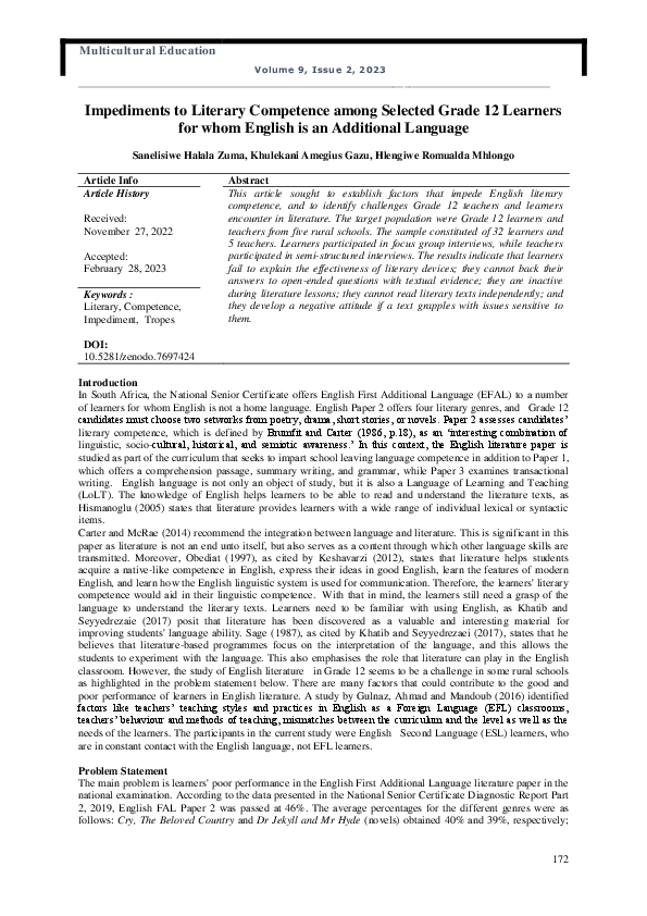 (PDF) Impediments to Literary Competence among Selected Grade 12 ...