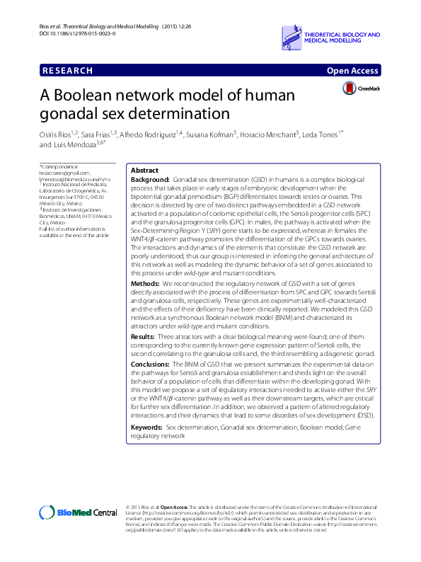 (PDF) A Boolean network model of human gonadal sex determination