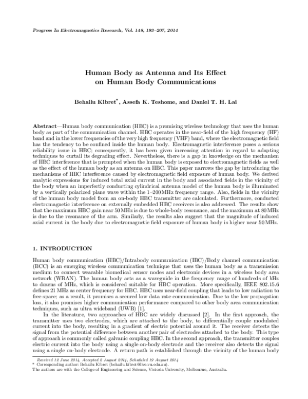 (PDF) Human Body as Antenna and its Effect on Human Body Communications